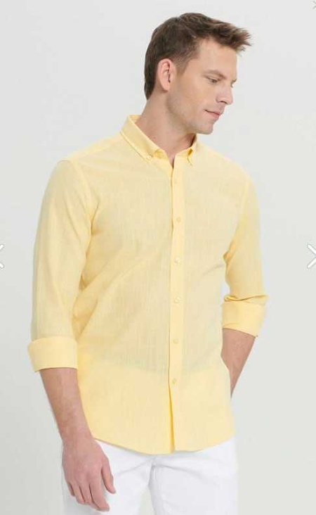 Button color linen мужская приталенная рубашка