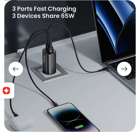 Зарядное устройство ASOMETECH GaN USB Type C, 65 Вт, 45 Вт