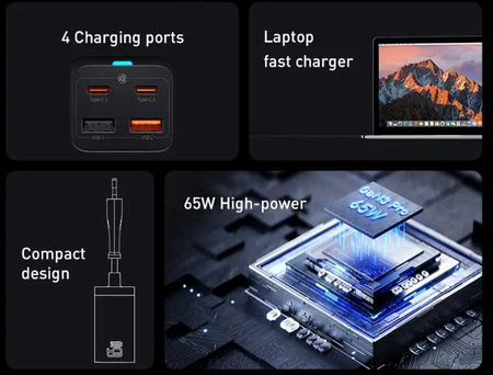 Новое зарядное устройство Baseus 65W gan3 Pro 4 в 1 с кабелем 100W
