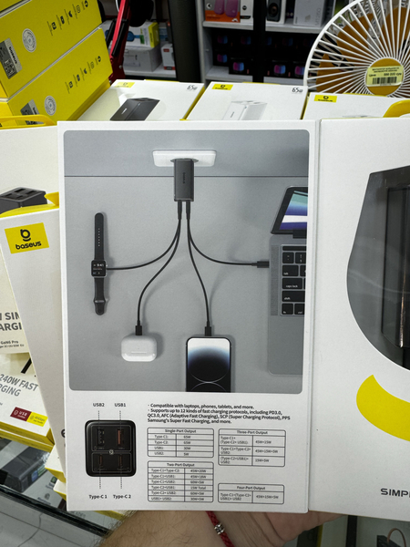 Baseus GAN 6 2 type-c, 2 usb, 65w, кабель 1 м в коплекете