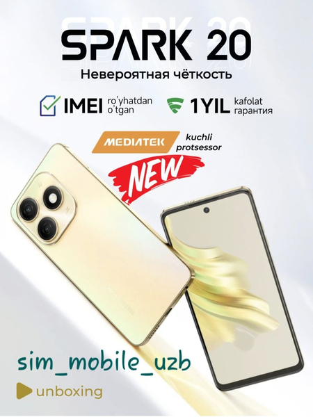 Tecno Spark 20 2024 New Super Skidka+Garantiya+Dastavka