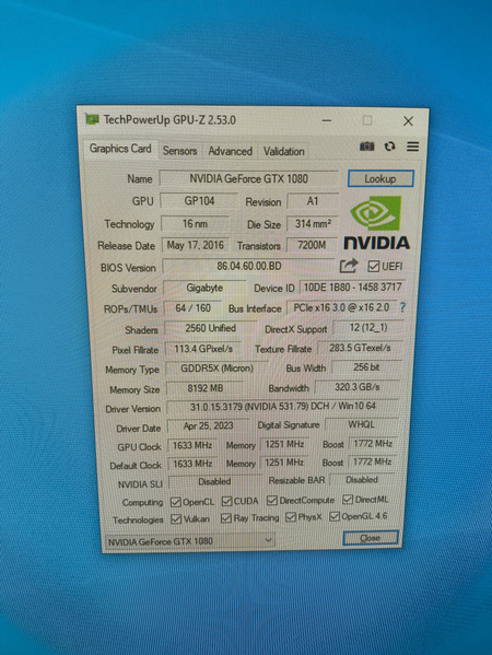 Gigabyte GTX1080 8Gb 256bit GDDR5X
