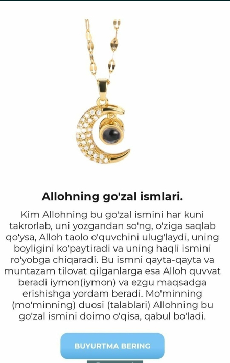 AL Asma_UL Husna ALLOhning 99 gõzal ismlari bitilgan taqinchoq! Alloh