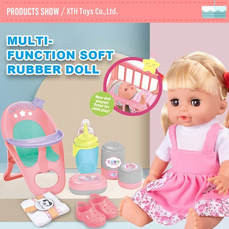 Игровой набор Кукла пупс Deluxe в розовом сарафане в полоску 30 см.