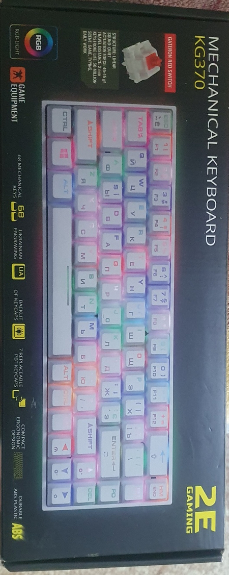 Клавиатура игровая 2Е Gaming KG370 RGB 68key Gateron Red Switch USB