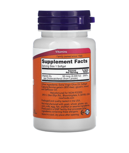 Now Foods Vitamin d-3 2.000iu 50 mcg 120 softgels