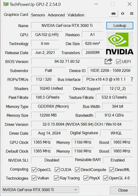 Palit Gaming Pro RTX3080 Ti 12Gb 384Bit GDDR6X