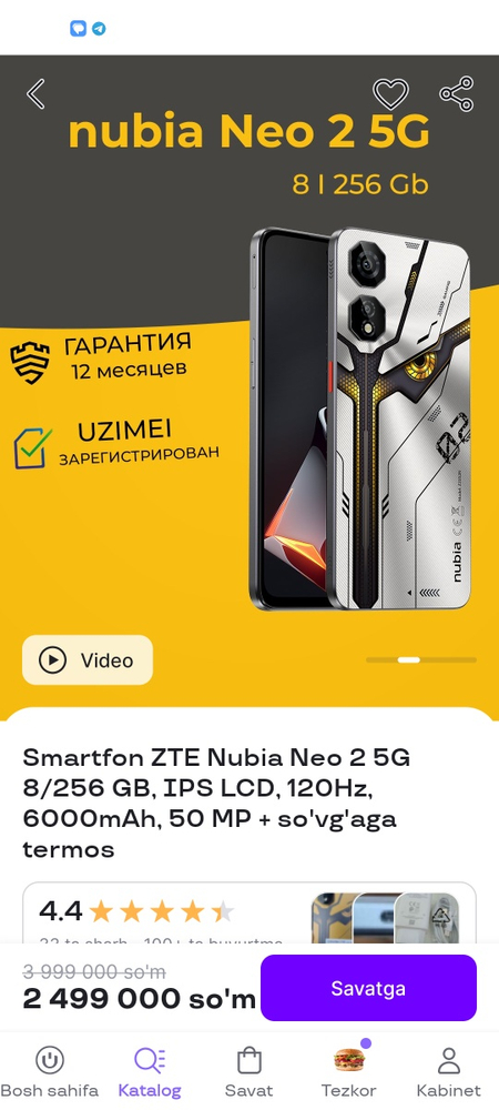 ZTE nubia Neo 2 sotiladi olganimga 1oy boli  juda mowniy telefon