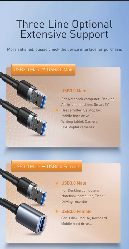 Baseus Cafule Cable USB3.0 Male TO USB3.0 TO Micro-B TO USB3.0 Female