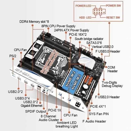 X99-E8I+2678V3-12 ядер 24 потока+16гб DDR4+1tb NVMe M.2+Wi-Fi