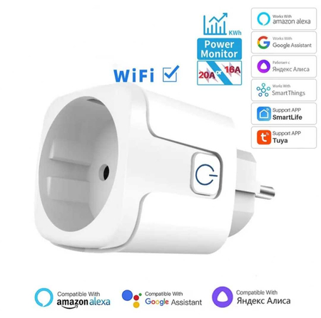 Умная розетка WiFi Smart 20А/ Алиса, OK Google/ Расход электричества