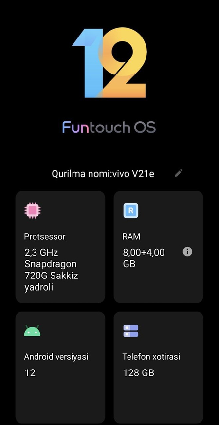 Vivo v 21e kafolati bilan