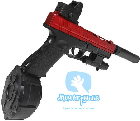Пистолет на орбизах Glock в агрессивной черно-красной расцветке.