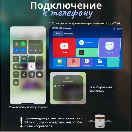 Проектор Умный 5G 2024, FULL HD 4K для фильмов и игр