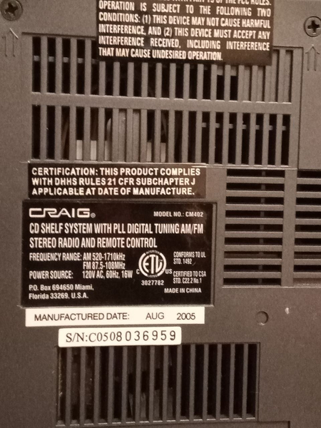 Аудио система Craig  CD
