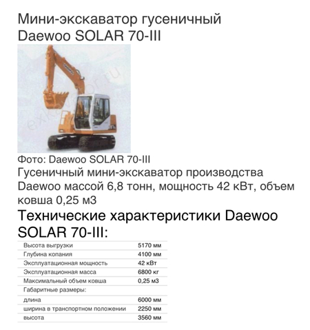 Мини эксковатор гусеничный DAEWOO SOLAR 70-III