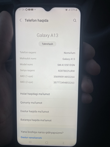 Samsung a13 sotiladi 32tali karobk
