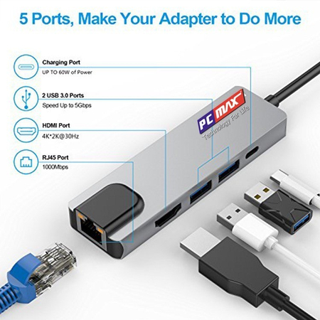 Переходник, Type c hdmi , usb ,lan , pd ( 5 in 1 ) !Macbook,samsung s