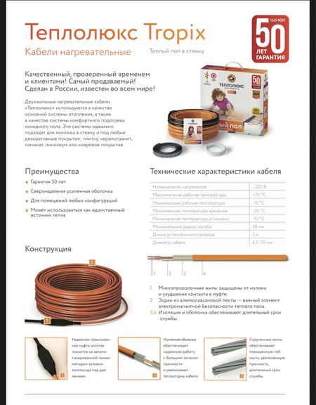 Мат нагревательный Teploluxe Tropix