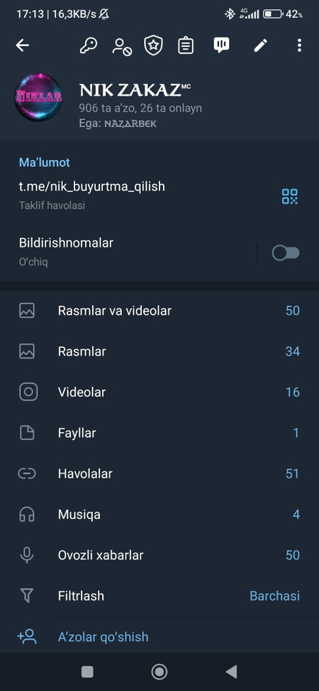 Telegram kanal sotladi