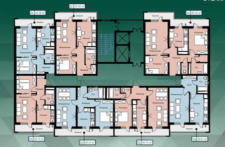 1 Комнатная Квартира в Яшнабаде в Рассрочку 38.61m2 Этаж 4[SAN]