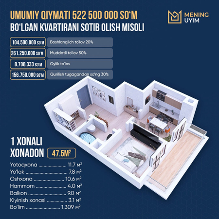 MENING UYIM TJM - Sergelida Yangi uylar -7 mlndan Akciya