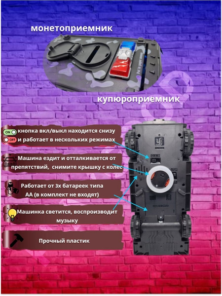 Копилка детская машинка с купюроприемником музыкальная