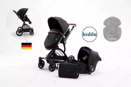 Детская коляска-трансформер 2 в 1 + сумка Kidilo 1609 (чёрный)