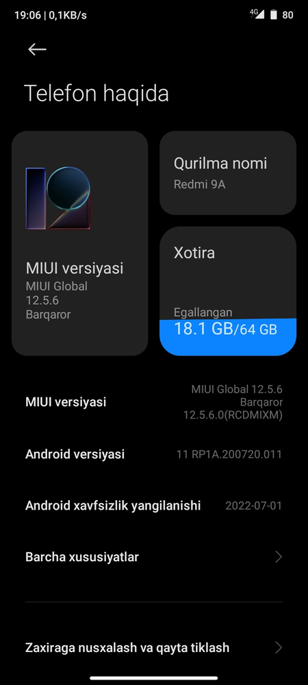 redmi 9A sotiladi 4/64 GB