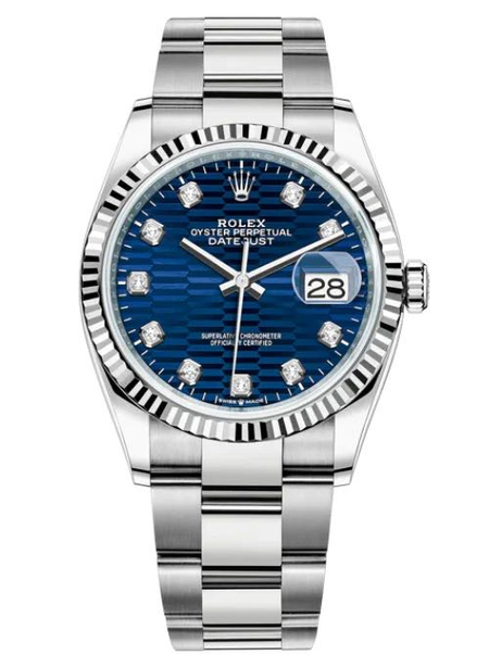 NEW Rolex Datejust 36mm Steel and White Gold 126234 Blue Motif Diam..