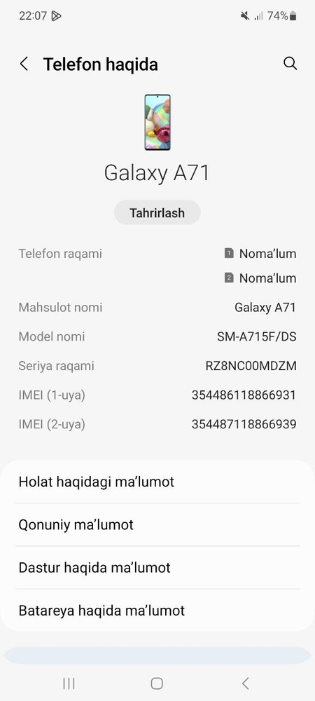 Samsung a71 128/6
