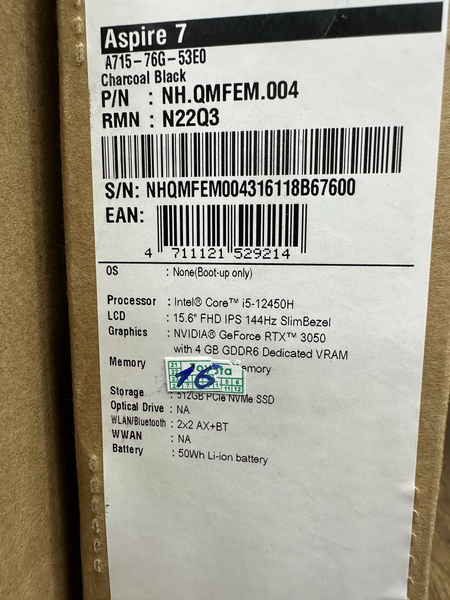 Acer aspire7 новый мощный игровой i5 16/512 RTX3050