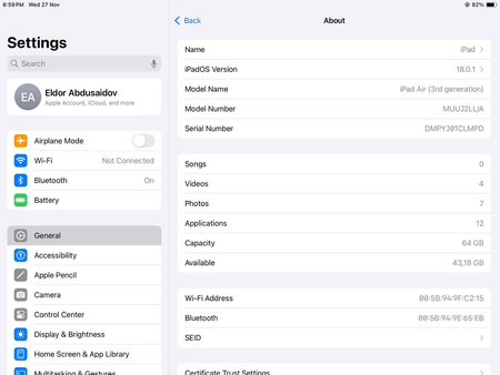 Ipad air 3 64 gb LLA