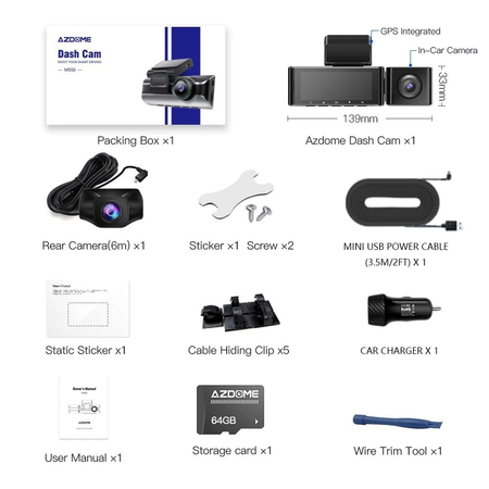 Videoregistrator AZDOME M550 PRO, 3-kanal, 4K, GPS, Wi-Fi
