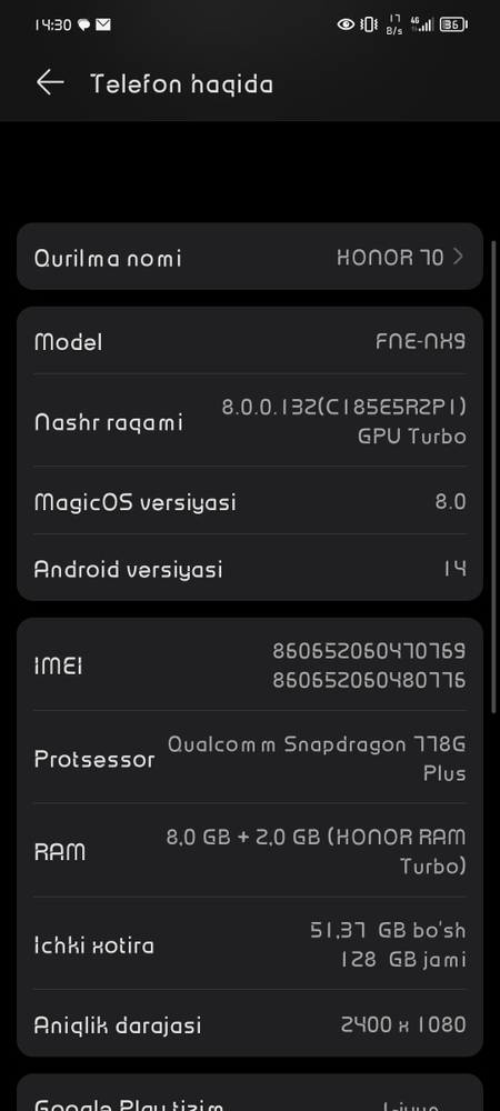 Honor 70 5G tezda sotladi narxi 2.300ming