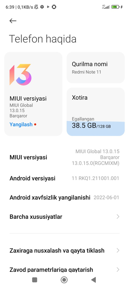 Redmi Note 11  6/128 GB yangi srochno