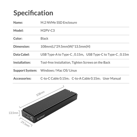Orico SSD M.2 NVME case box 10Gbps (Внешнее Корпус)+доставка