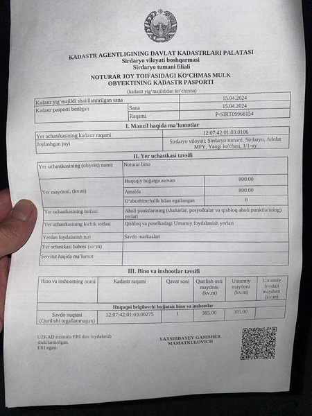 8 сотих курилиши тугалланмаган нотурар жой сотилмокда