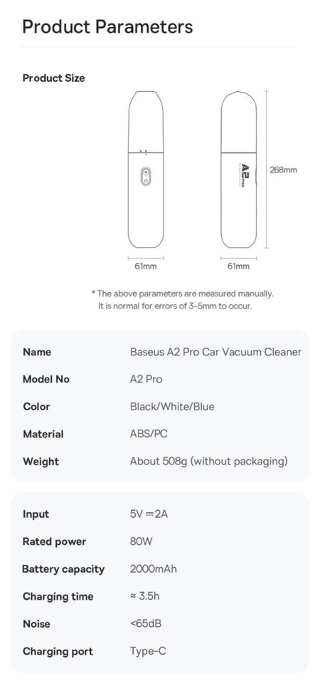 Baseus A2 Pro пылесос для чистки Авто салона