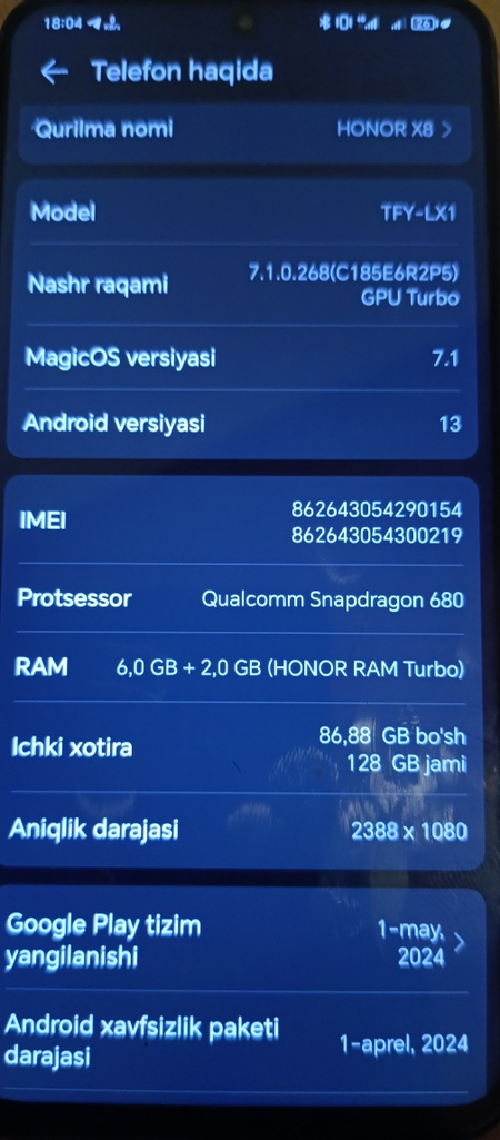 Honor 8x sotiladi holati yaxshi