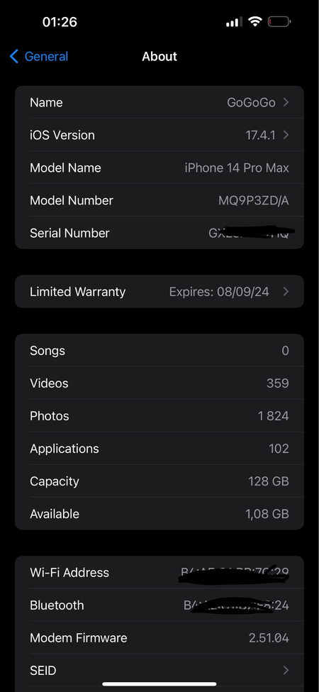 14pro max 128gb qora