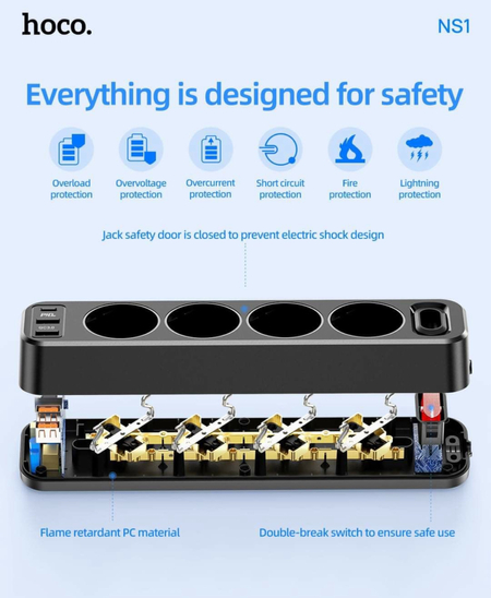 Сетевой фильтр hoco NS1 4 EU розетки 4000W