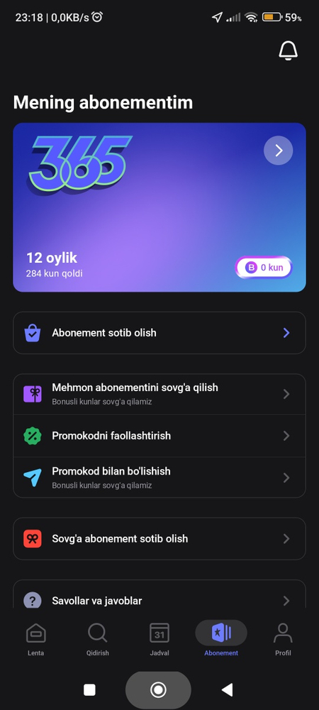 1Fit abonement sotiladi bir kunlik 11200 soʻm 283 kun qoldi