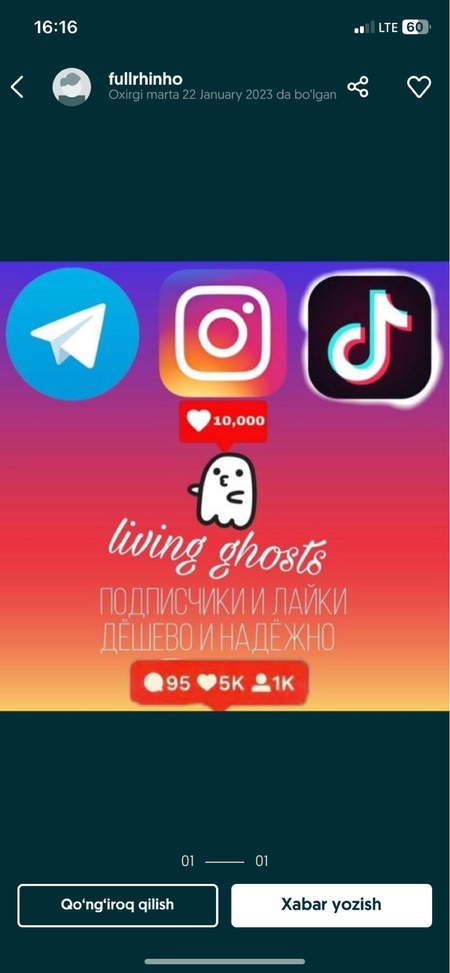 Nakrutka urib beraman instagram/telegram/tiktok va yana boshqa saytlar
