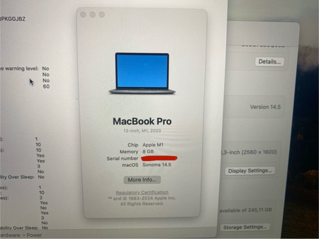 Macbook pro M1 8ram 256ssd