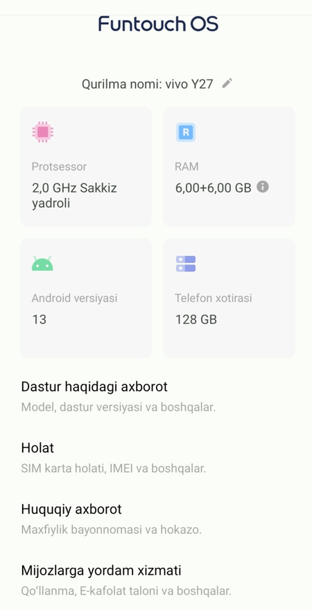 Vivo y 27 6/128gb
