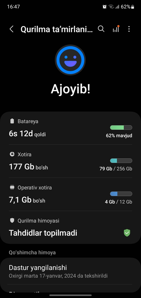 Samsung not 10+ holati ideal