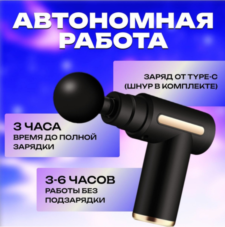 Массажёр чёрный перкуссионный электрический для тела, шеи, плеч, спины