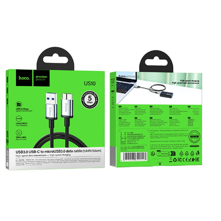 Hard Кабель USB - микро USB 3.0 HOCO US10, 0.5м, 5 Гбит/с,