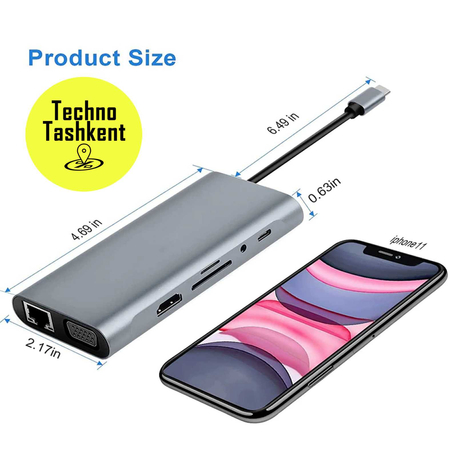 Type-C Hub 11 in 1 (Hdmi/Lan/Usb/VGA/Audio) (Garantiya) (Dostavka Bor)